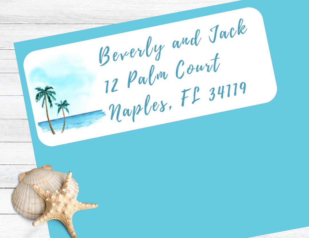 Tropical Beach Return Address Labels Tropical Palm Trees/coastal Shore ...