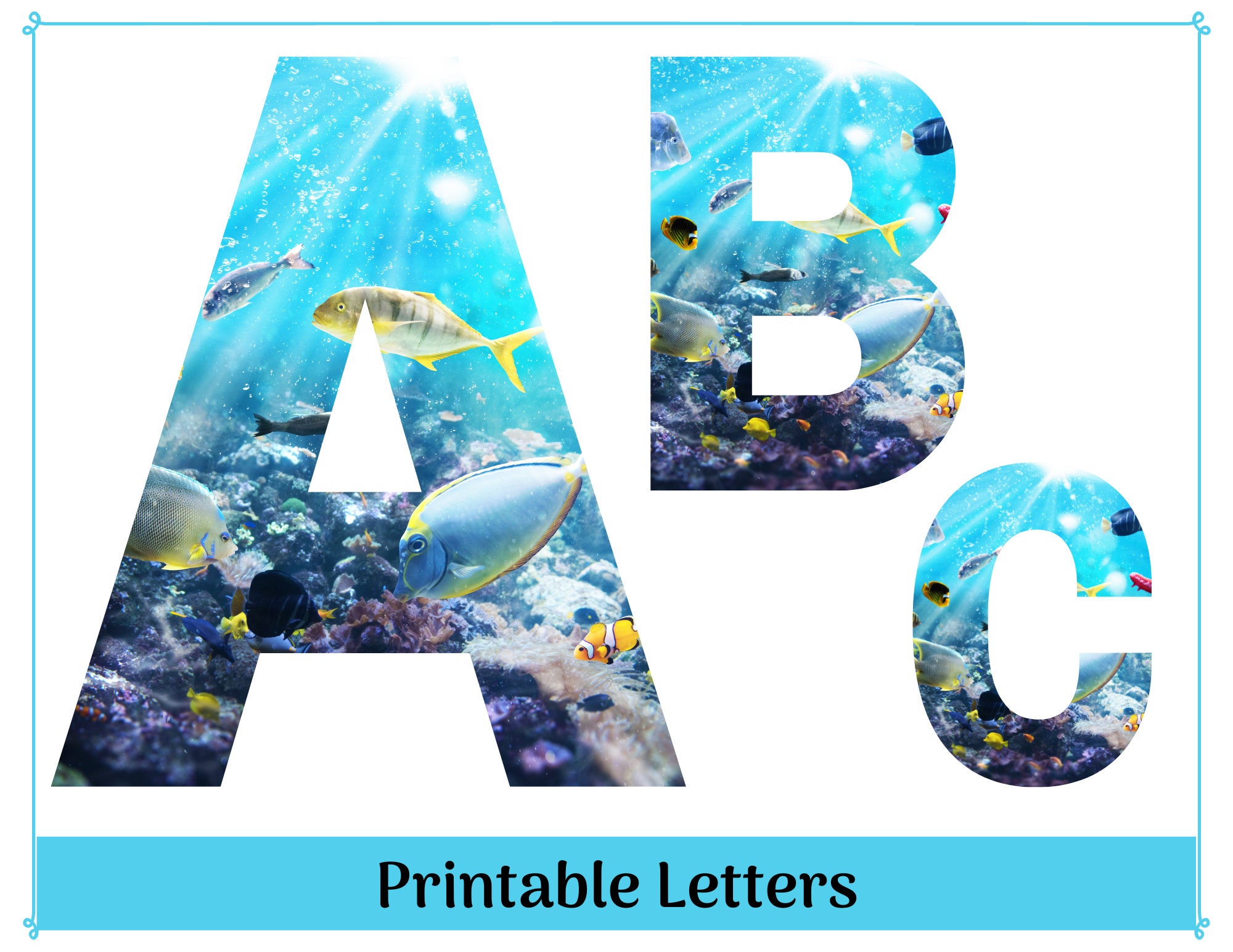 Sea Life Alphabet & Numbers Clip Art: Printable Ocean Letters (digital ...