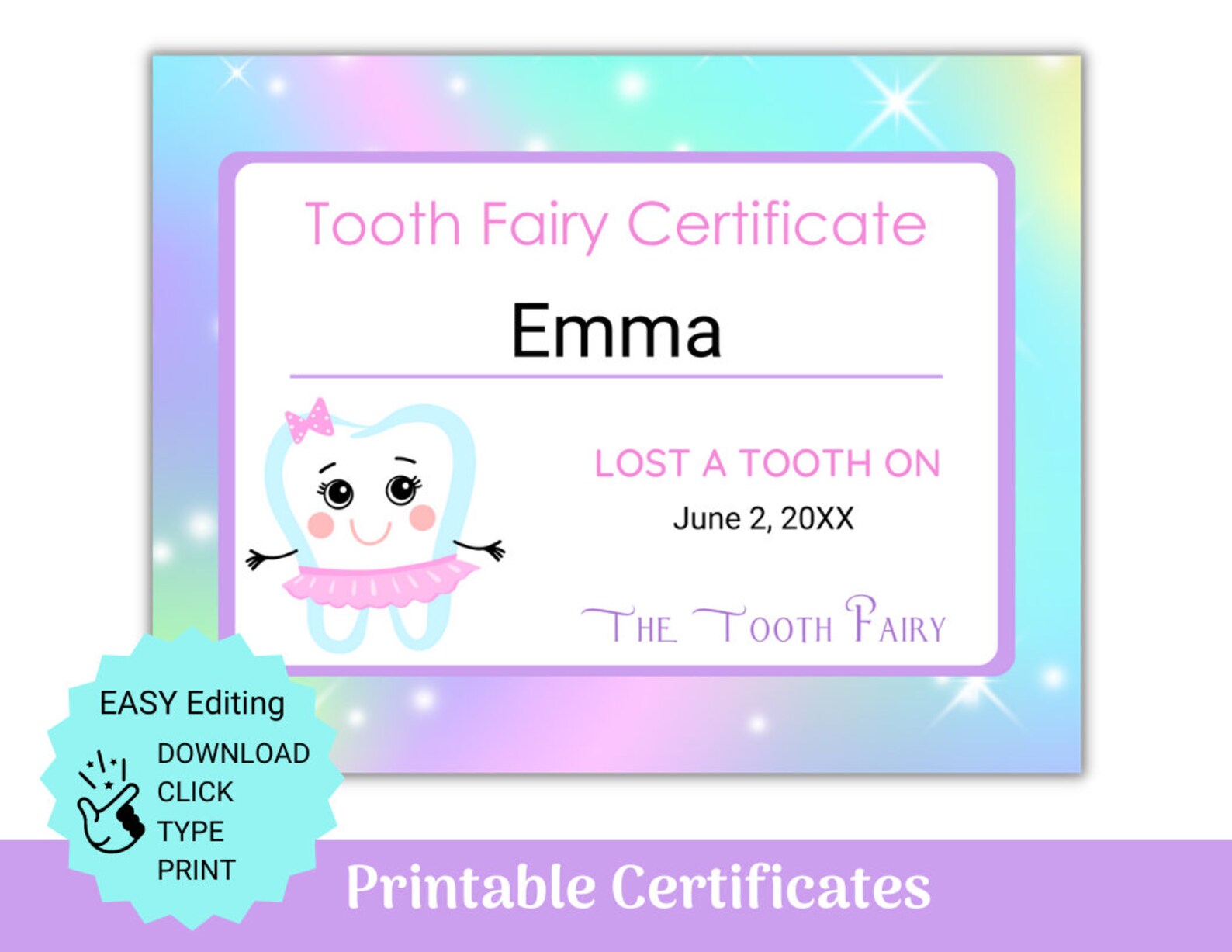 Tooth Fairy Certificate | Printable and Editable Certificates ...