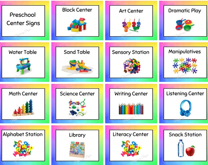 Rainbow Preschool Center Signs | Set of 15 Printable Classroom Labels ...