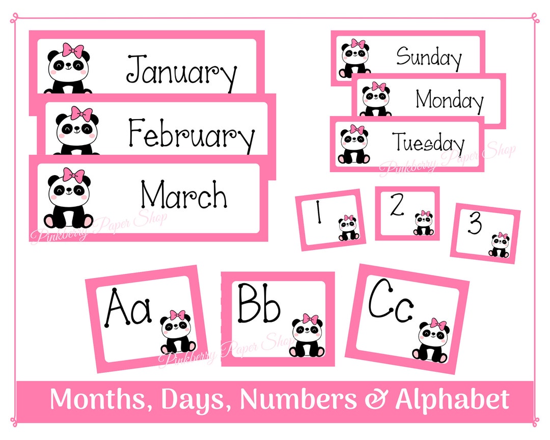 Panda Classroom Calendar Set: Months, Days, Numbers, Alphabet ...