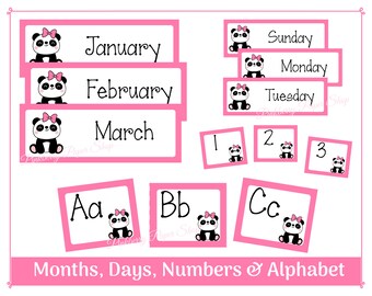 Panda Classroom Calendar Set: Months, Days, Numbers, Alphabet ...