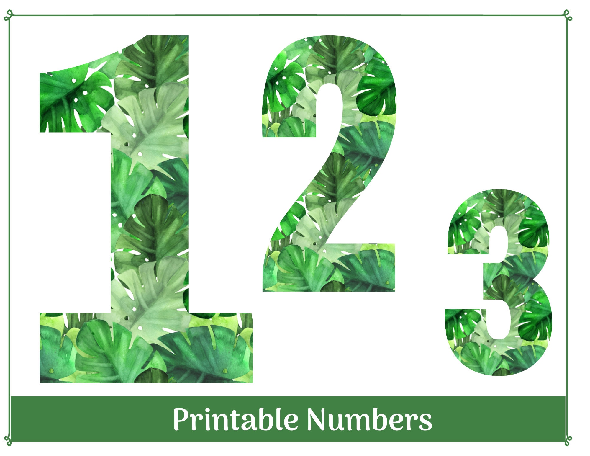 Tropical Leaves Alphabet Clip Art: Printable Letters & Numbers (digital ...