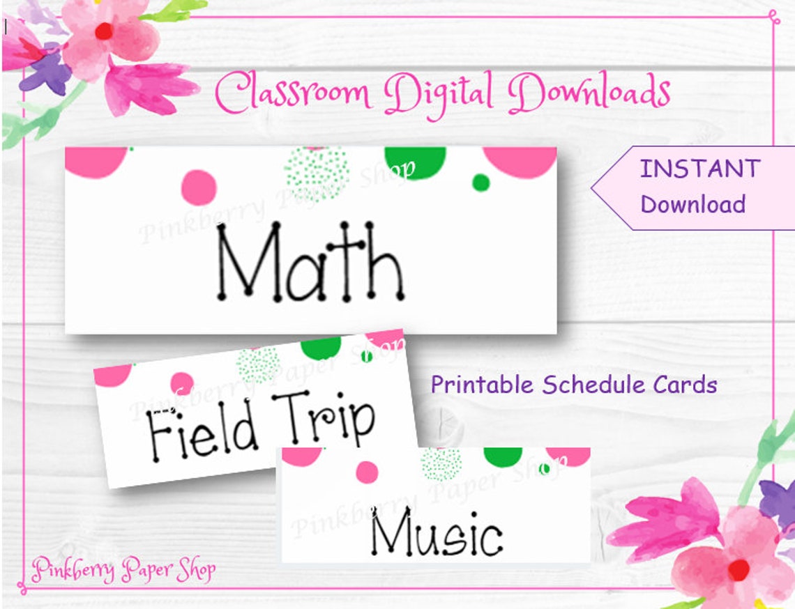 Classroom Schedule Cards | Printable Instant Download | Pink and Green ...