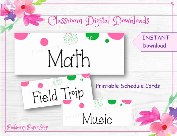 Classroom Schedule Cards Printable Instant Download Pink - Etsy