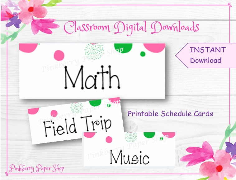 Classroom Schedule Cards | Printable Instant Download | Pink and Green ...