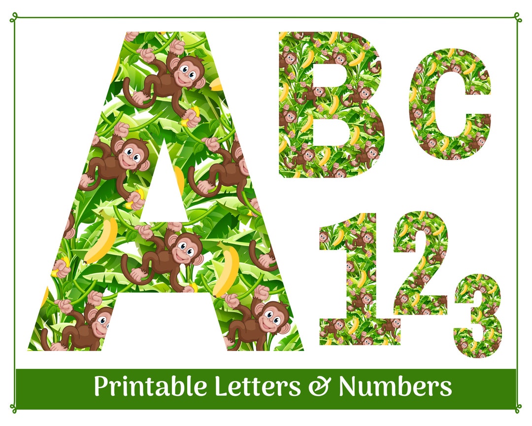 Monkey Jungle Alphabet Letters & Numbers - Etsy
