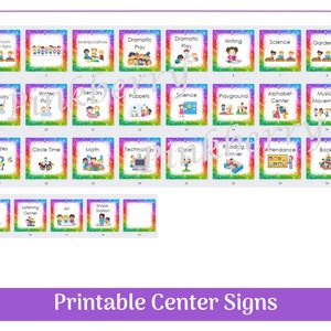 Rainbow Glitter Classroom Center Signs: Printable Template (digital ...