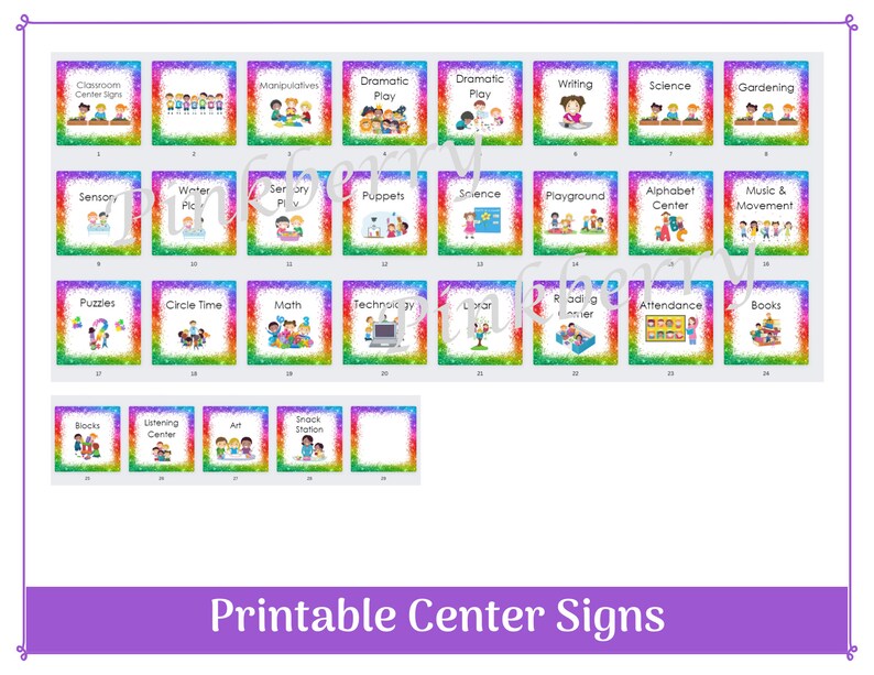 Rainbow Glitter Classroom Center Signs Preschool Centers - Etsy