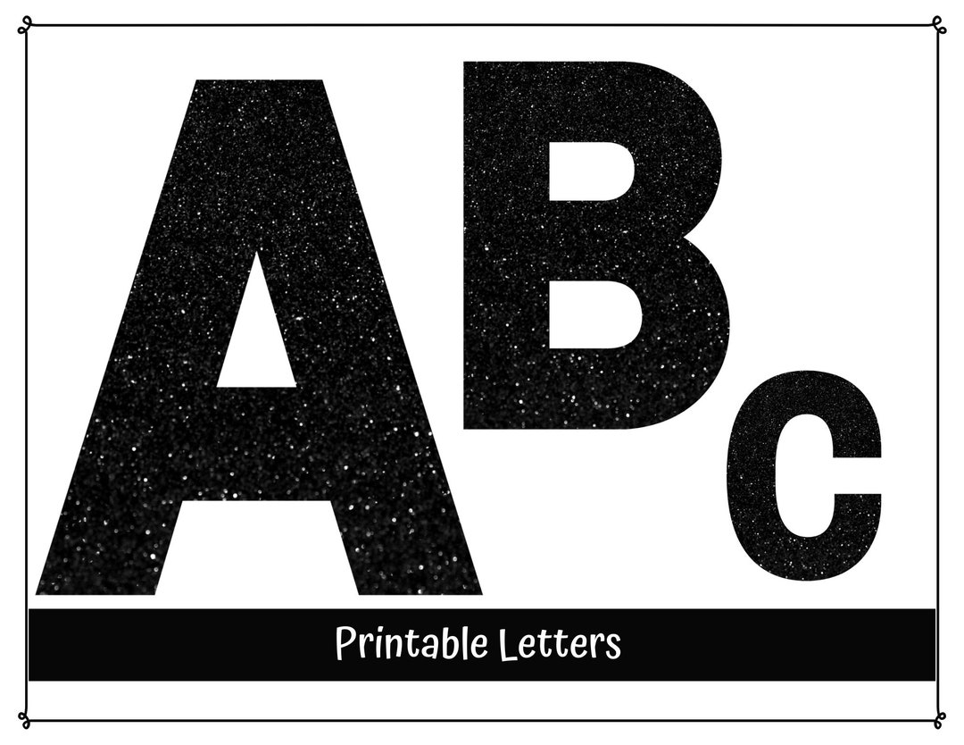 Black Glitter Alphabet Letters A-Z, Numbers 0-9 | Printable Banner ...