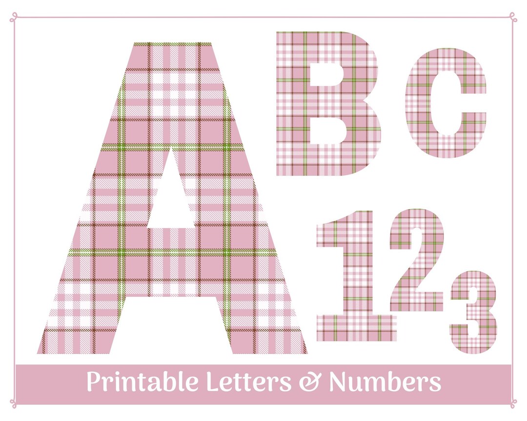 Pink Plaid Alphabet Clip Art: Letters A-Z, Numbers 0-9 (digital ...