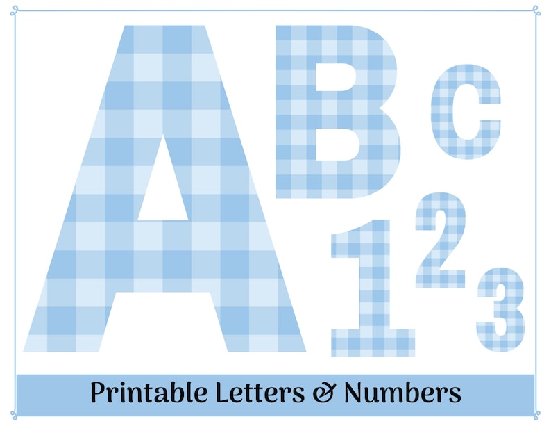 Blue Plaid Alphabet Letters & Numbers | Uppercase A-Z and Numbers 0-9 ...