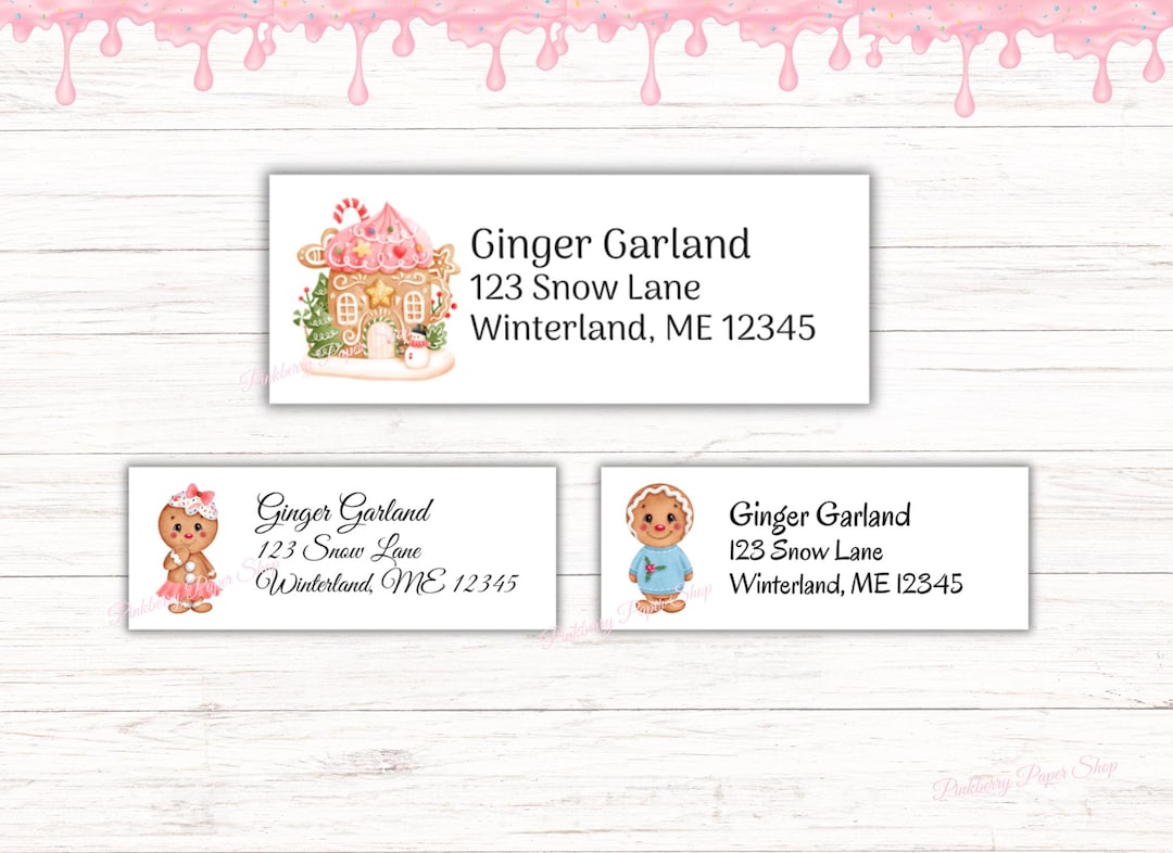 Pink Gingerbread House Return Address Labels | Cute Boy & Girl Labels ...