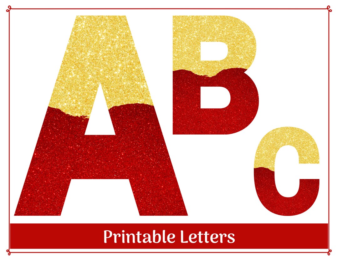 Red & Yellow Glitter Alphabet Letters A-Z, Numbers 0-9 | Printable ...