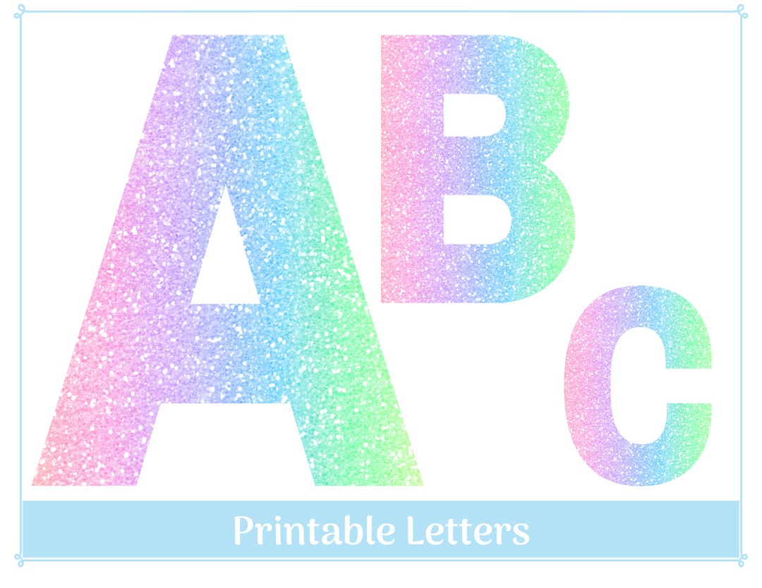 Pastel Rainbow Glitter Alphabet Letters A-Z, Numbers 0-9 | Banner ...