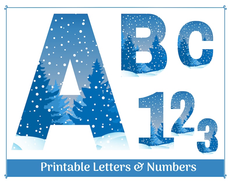 Snowy Forest Alphabet Letters and Numbers Clip Art | Winter Bulletin ...