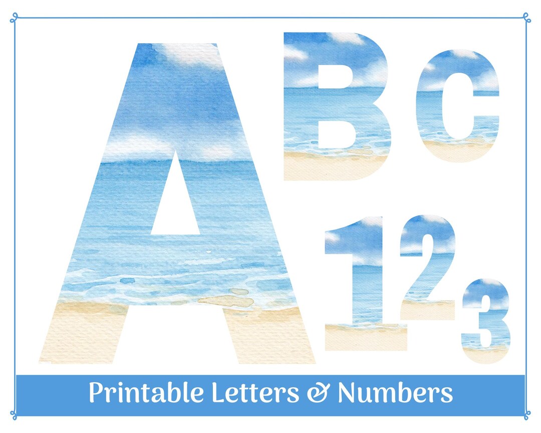 Beach Alphabet Clip Art Letters A-Z, Numbers 0-9 | Printable Ocean Letters | Banner - Bulletin ...