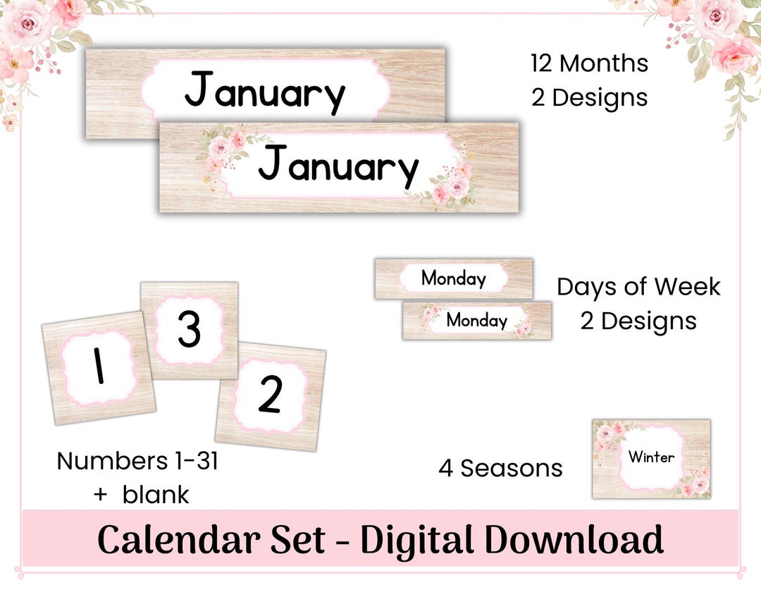 Boho Calendar Set, Printable Classroom Monthly Headers, Days & Numbers ...