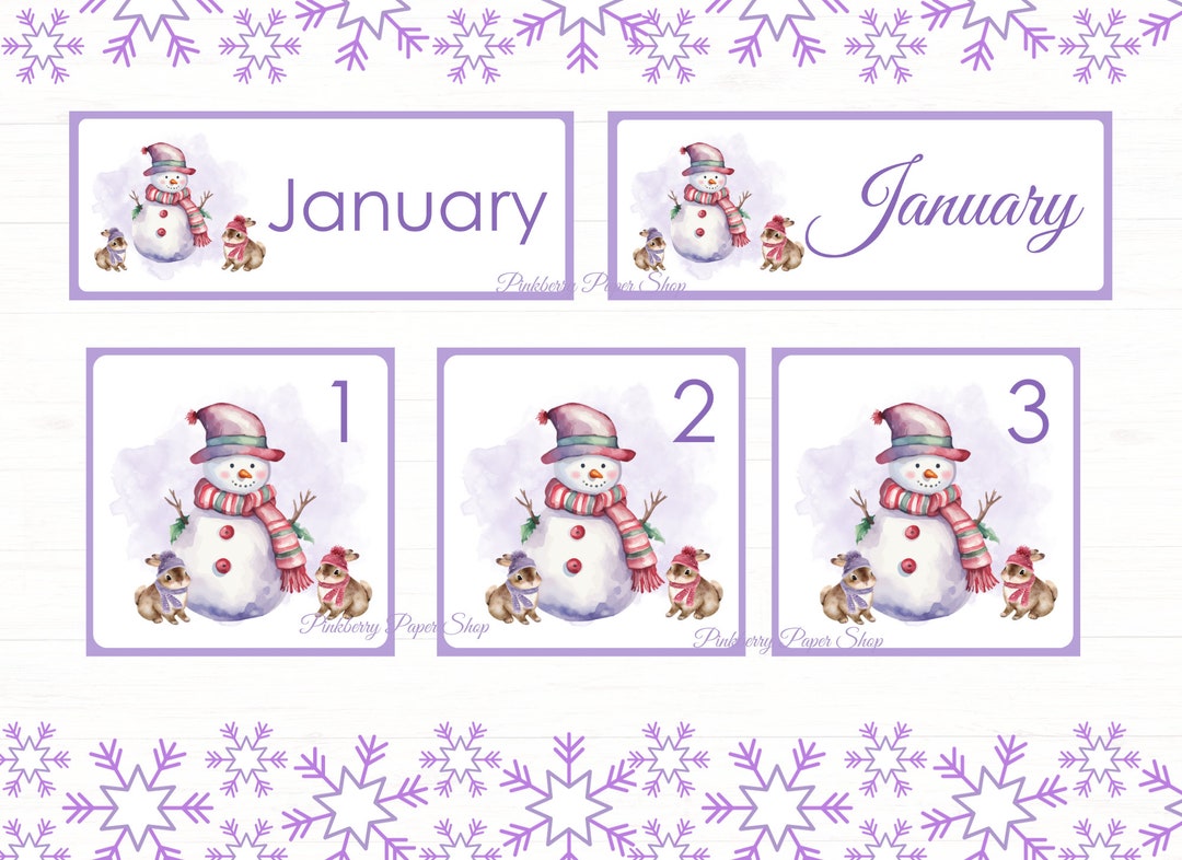January Classroom Calendar Header and Numbers | Snowman Calendar ...