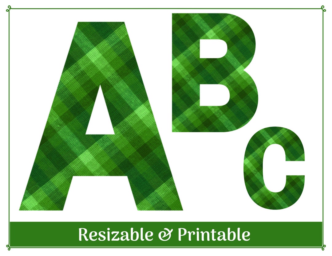 Green Plaid Alphabet Letters & Numbers Uppercase A-Z and - Etsy