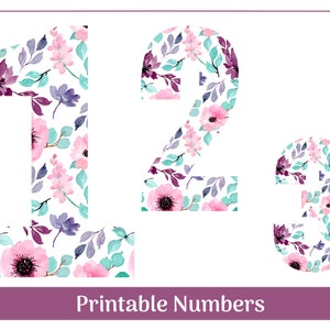 Purple Floral Alphabet Letters A-Z, Numbers 0-9 | Bulletin Board ...