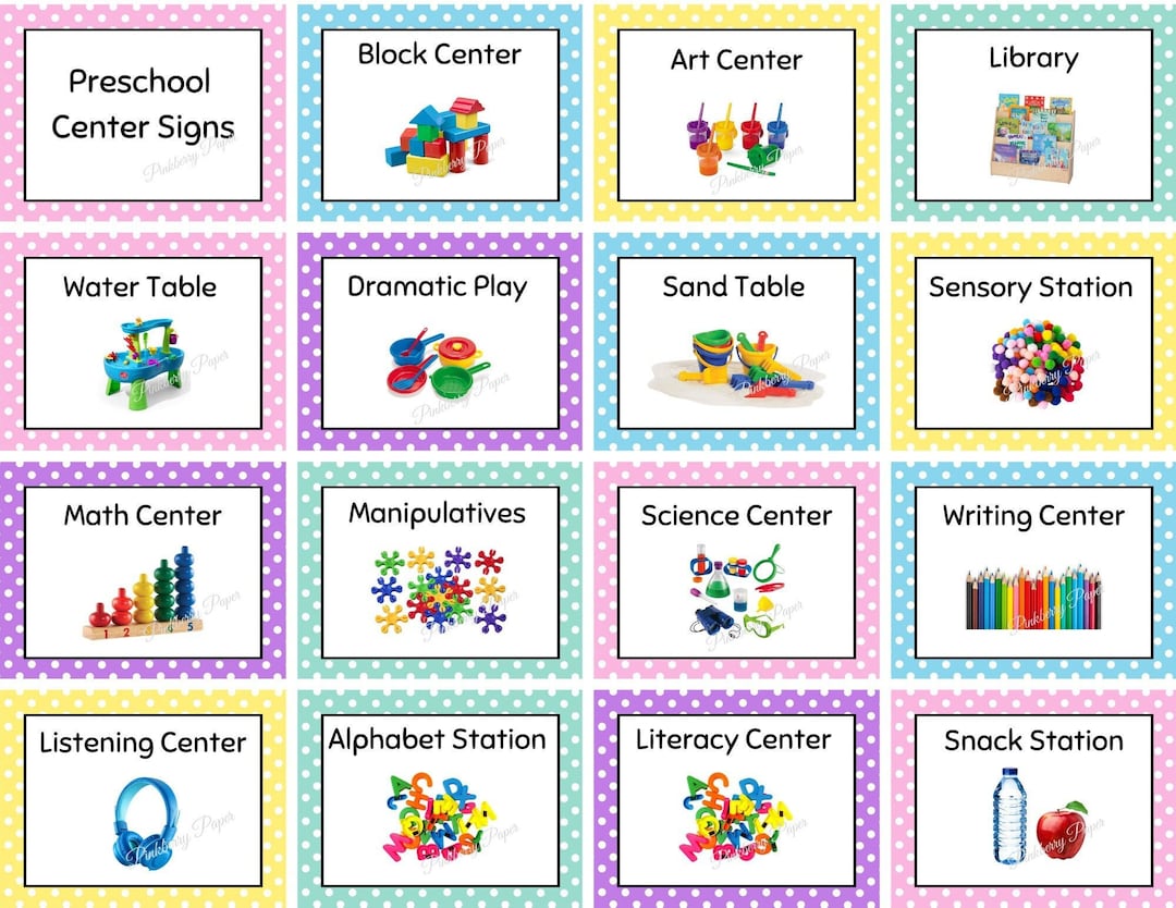 Preschool Center Signs: Pastel Polka Dot Classroom Decor (instant ...