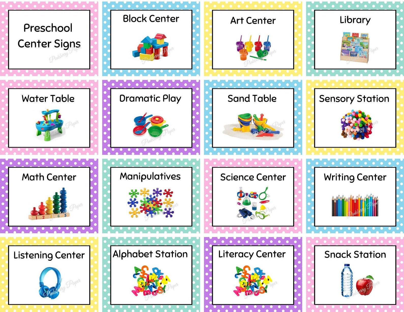 Preschool Center Signs | Pastel Polka Dot Center Signs | Set of 15 ...