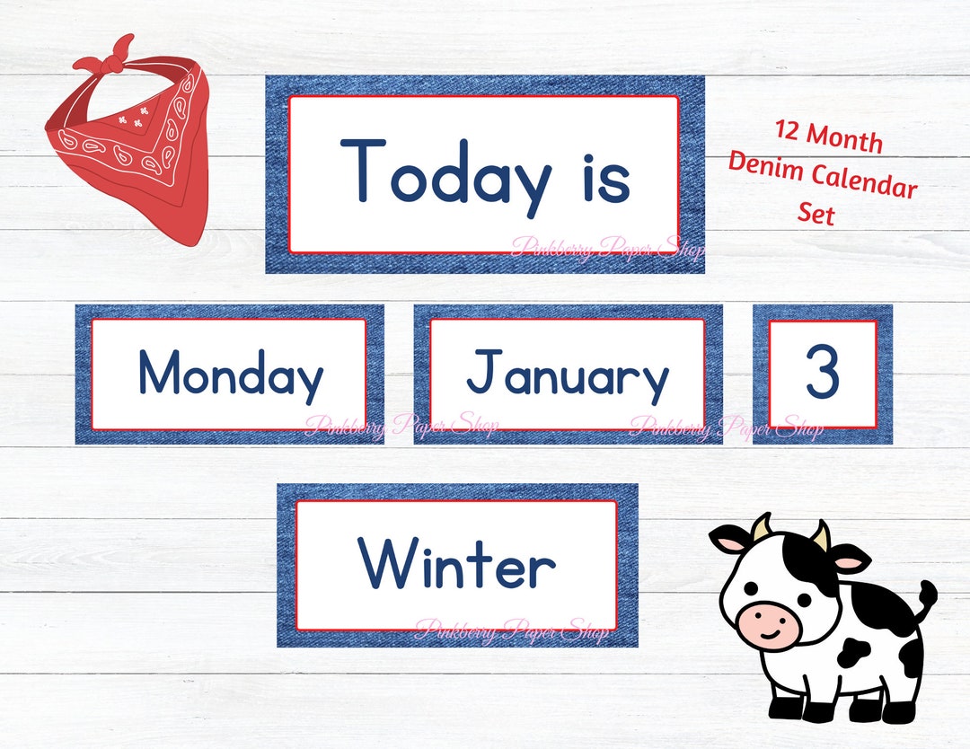 Denim Farm Theme Classroom Calendar: Printable Headers & Numbers ...