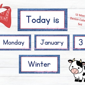 Denim Farm Theme Classroom Calendar: Printable Headers & Numbers ...