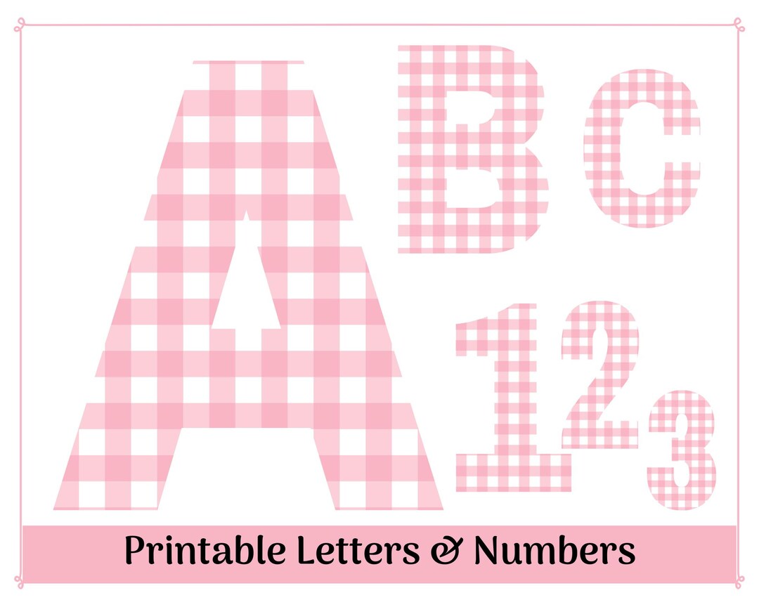 Pink Check Alphabet Clip Art Letters A-Z and Numbers 0-9 | Printable ...