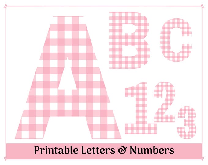 Pink Check Alphabet Clip Art: Printable Letters & Numbers (digital ...