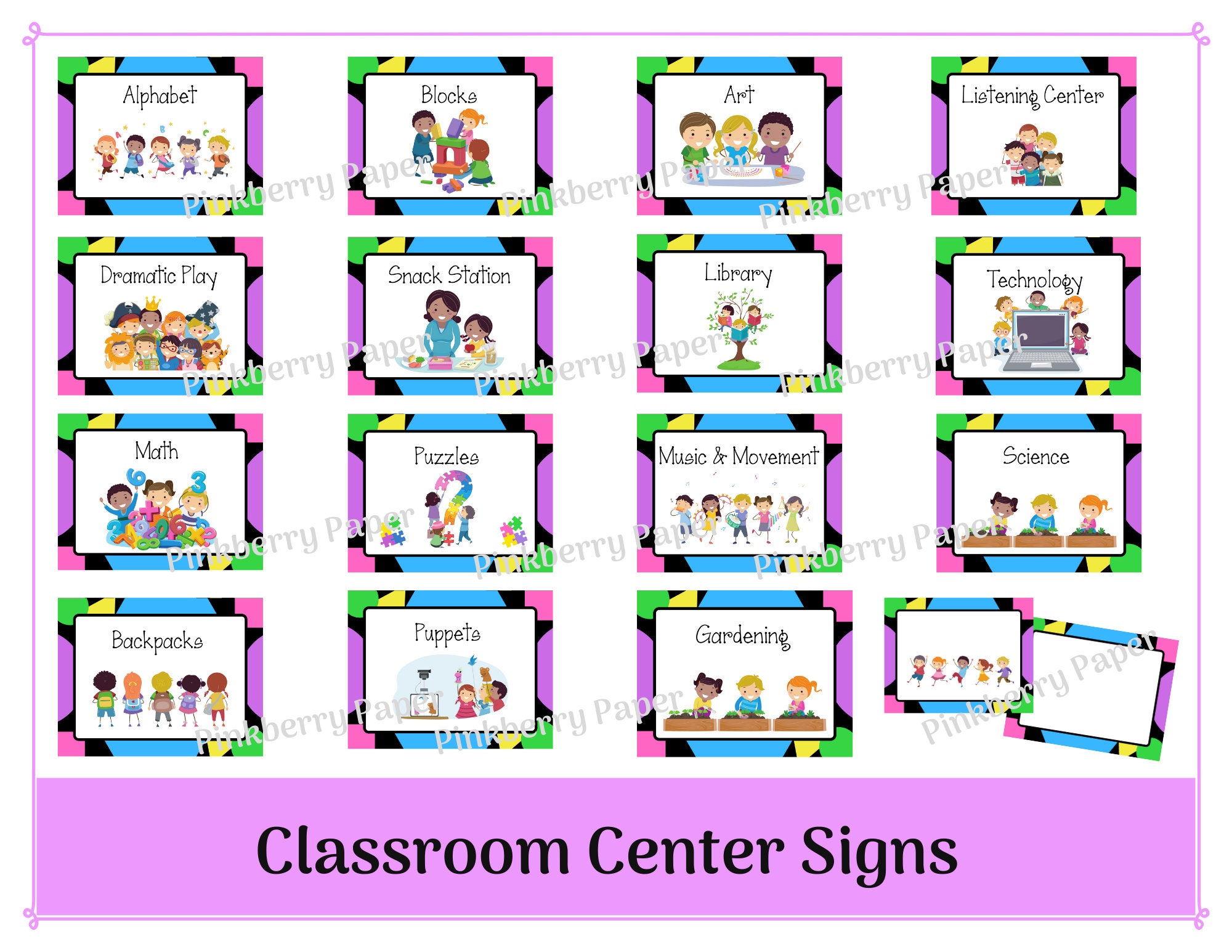 Preschool Center Signs: Set of 17 Printable Classroom Signs (digital ...
