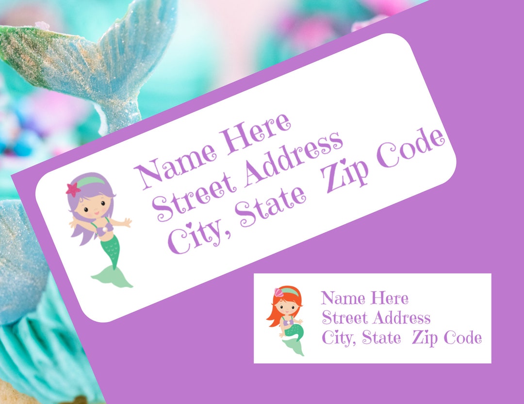Mermaid Return Address Labels Children's Mermaid Address Labels & Gift ...
