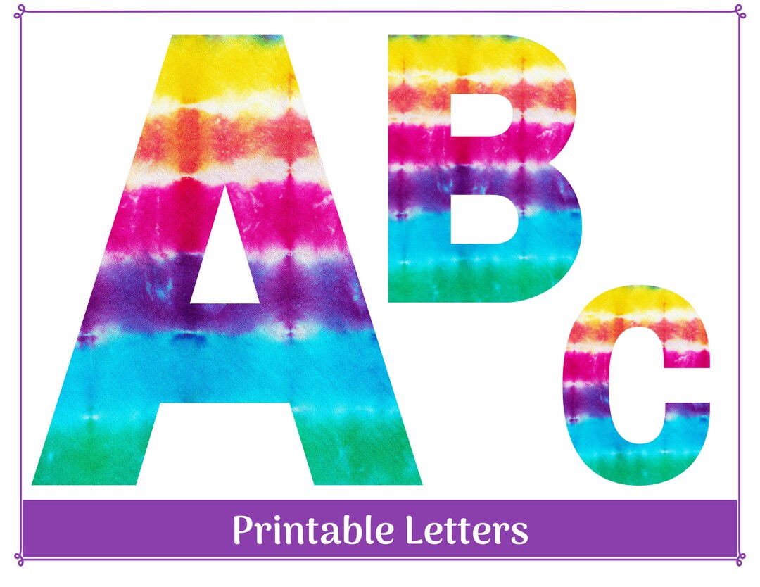 Rainbow Tie Dye Alphabet Letters A-Z, Numbers 0-9 | Banner, Bulletin ...
