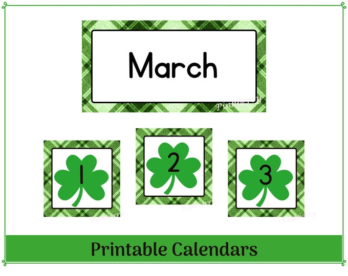 March Classroom Calendar Header and Numbers: Plaid Design (digital File ...
