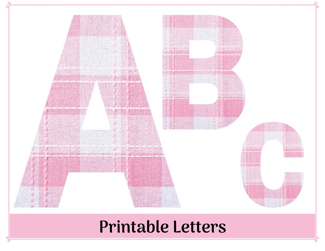 Pink & White Plaid Alphabet Letters A-Z, Numbers 0-9 | Banner Letters ...
