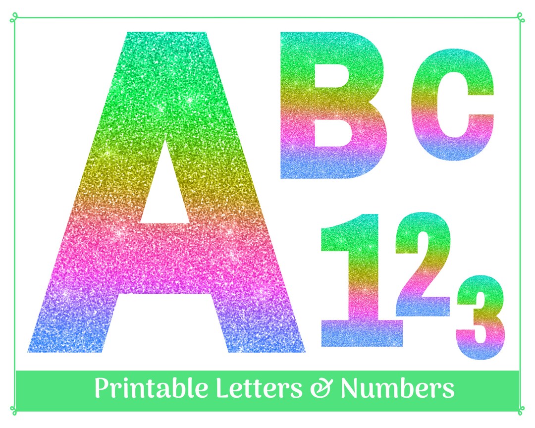 Green, Pink and Purple Glitter Alphabet Letters A-Z, Numbers 0-9 ...