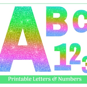 Green, Pink and Purple Glitter Alphabet Letters A-Z, Numbers 0-9 | Printable Banner, Bulletin ...