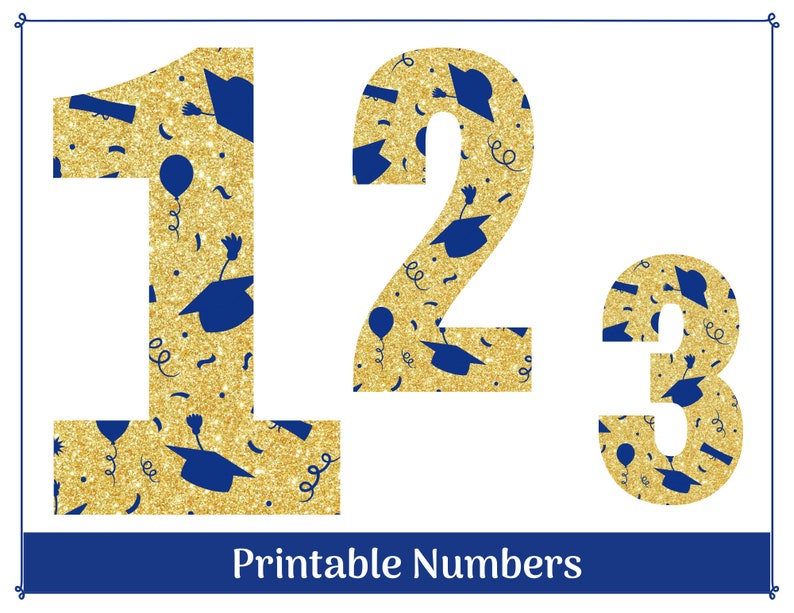 Graduation Blue and Gold Glitter Alphabet Clip Art Letters A-Z, Numbers ...