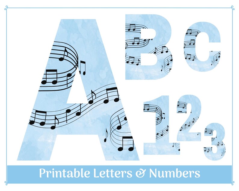 Blue Musical Sheet Music Alphabet & Numbers Clip Art (digital Download ...