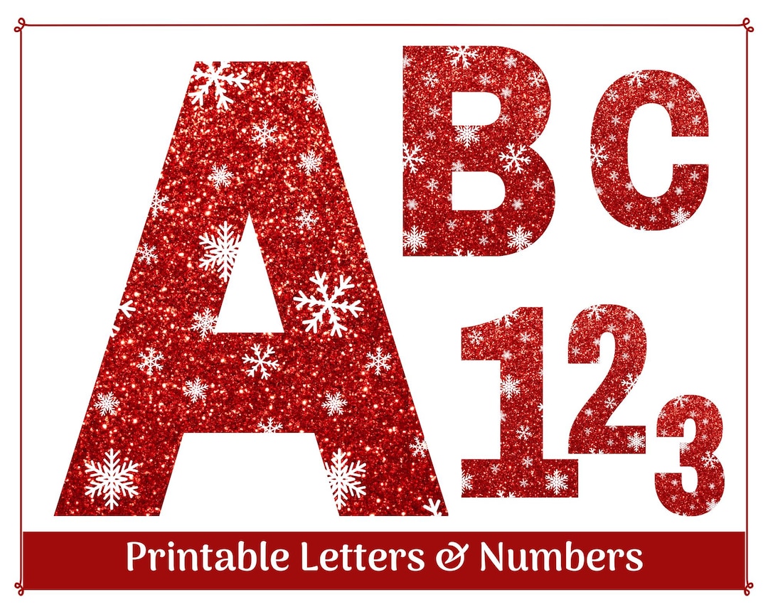 Red Glitter Snowflakes Bulletin Board Letters & Numbers | Uppercase A-Z ...