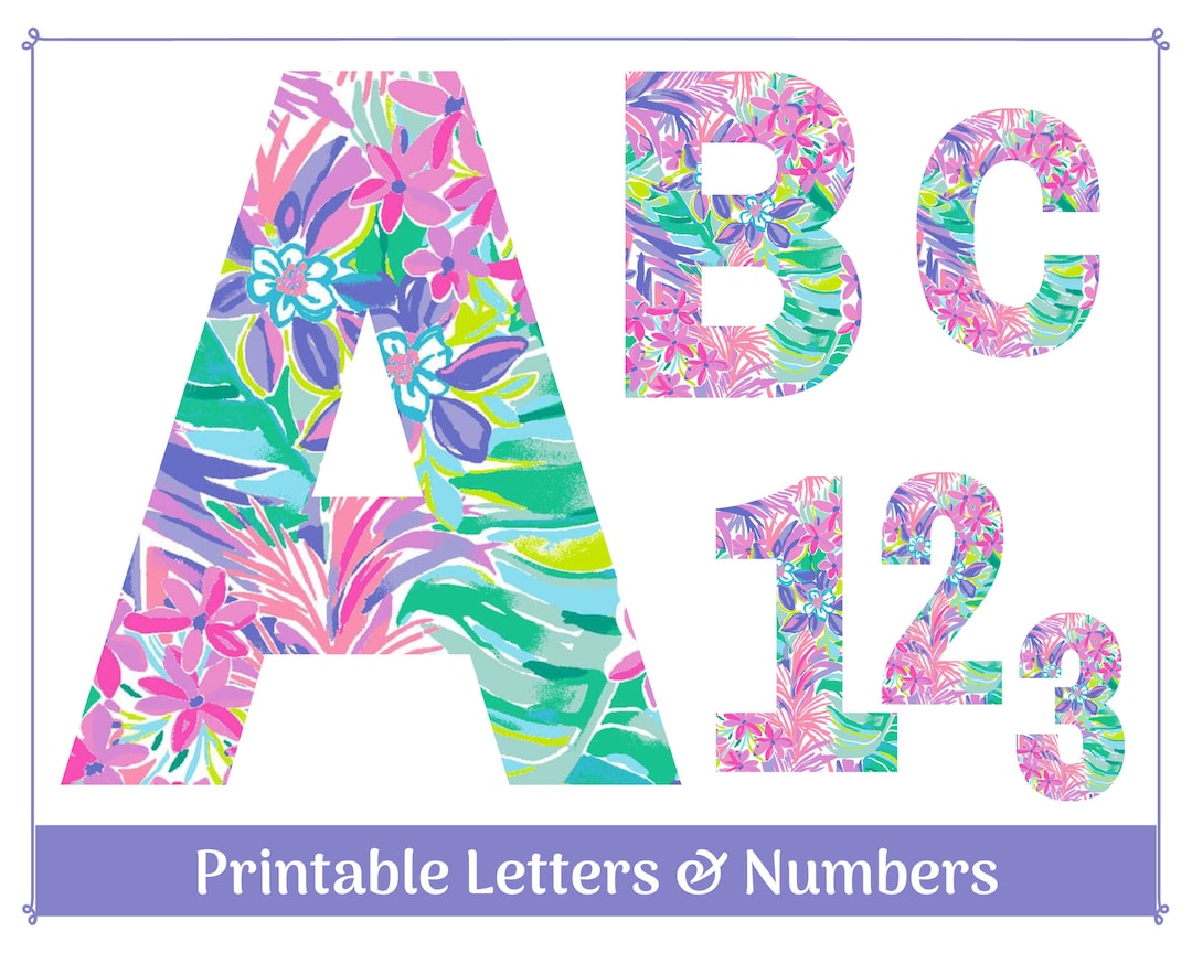 Tropical Floral Preppy Alphabet & Number Clip Art | Uppercase Letters A ...