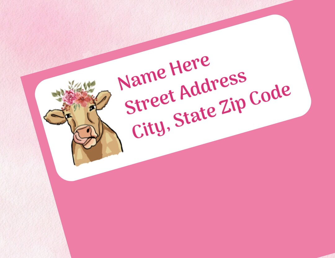 Floral Cow Return Address Labels: Printable Farm Template (digital ...