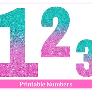 Teal and Pink Glitter Alphabet Letters A-Z, Numbers 0-9 | Printable ...