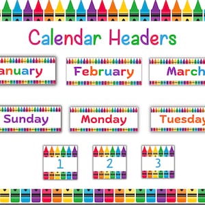 Rainbow Crayon Calendar Set: Months, Days, Numbers (printable Digital ...