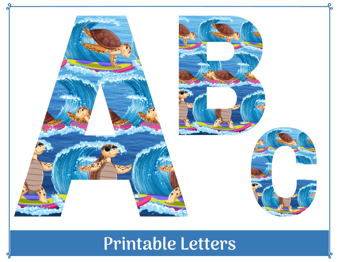 Turtle Alphabet Clip Art Letters A-Z | Surfing Turtle Printable ...