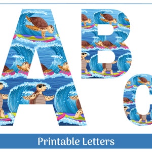 Turtle Alphabet Clip Art Letters A-Z | Surfing Turtle Printable ...