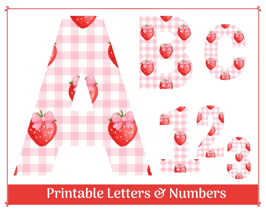 Cute Strawberry Alphabet Clip Art Letters A-Z, Numbers 0-9 | Printable ...