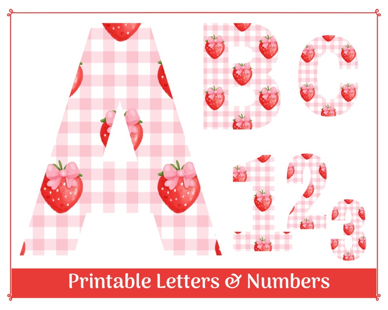 Strawberry Alphabet Clip Art: Printable Letters & Numbers (digital ...