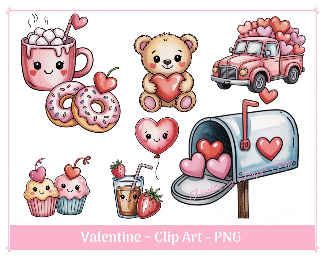Valentine Clip Art PNG | Kawaii Valentine Graphics | Teddy Bear Hearts ...